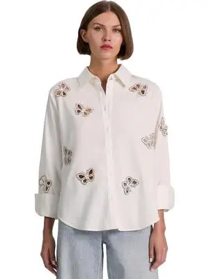 Alice + Olivia Finely Embellished Cutout Button-down Shirt - Silver