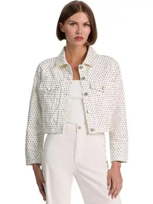 Alice + Olivia Chloe Embellished Cropped Denim Jacket - Silver