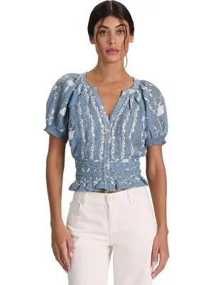 Alice + Olivia Kathryn Lace Trim Blouse - Denim