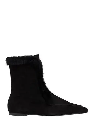 TOTEME Shearling Trimmed Suede Ankle Boots - Black