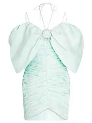 RASARIO Off-the-shoulder Bow-detailed Ruched Mini Dress - Mint