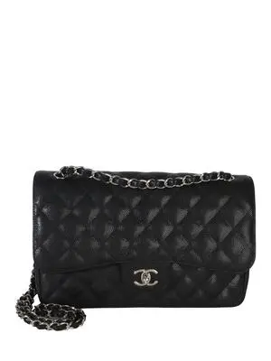 Chanel Quilted Caviar Jumbo Double Flap Bag - Black