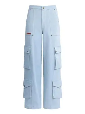LUROQ LONDON Wide Leg Cargo Denim Trousers - Blue