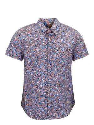 LORDS OF HARLECH Tim Floral Field Coral Printed Button Up Shirt - Orange