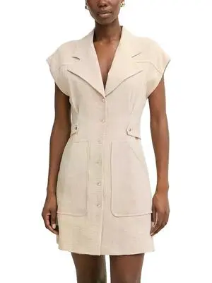 SIMONA CORSELLINI Beige Textured Notched Lapels Button-up Dress - Neutrals