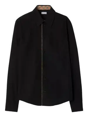 Burberry Classic-fit Check Piping Cotton Poplin Shirt - Black