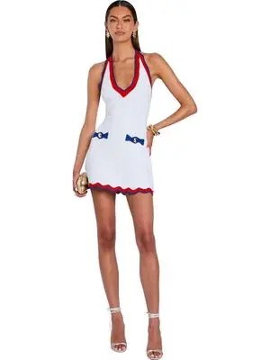 Retrofete Florra Rib Knit Halter Mini Dress - White/geranium