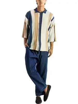 CASEY CASEY Patchwork Striped Shirt - Blue