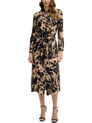 SIMONA CORSELLINI Beige Floral Print Midi Dress - Neutrals