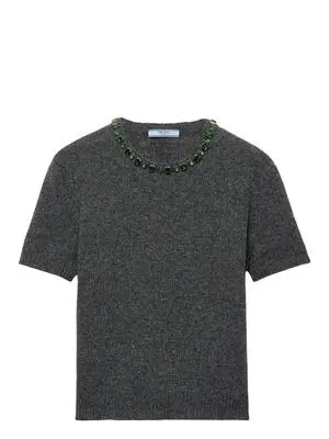 Prada Wool-cashmere Embellished Sweater - Grey