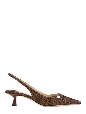 JIMMY CHOO Amita 45 Woven Slingback Kitten Heel Pumps - Brown