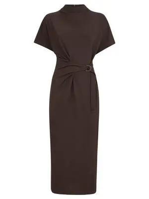 Brunello Cucinelli Belted Wool-blend Midi Dress - Brown