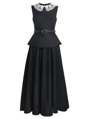 SELF-PORTRAIT Lace Trim Midi Dress - Black