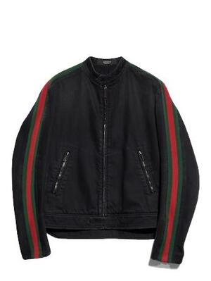 Gucci Denim Biker Jacket With Web Detail - Black