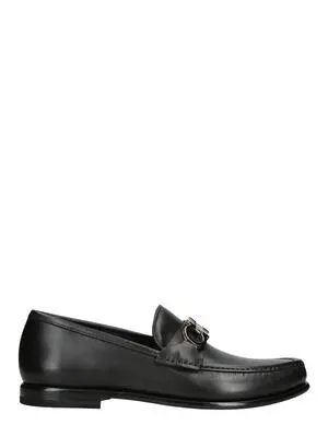 FERRAGAMO Avril Leather Loafers With Gancini Hardware - Black