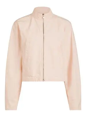 Alaïa High-neck Denim Jacket With Peplum Detail - Pink