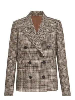 Brunello Cucinelli Alpaca-blend Checked Double-breasted Blazer - Beige