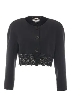 Chloé Chloé Cropped Lace-Hem Cardigan Black