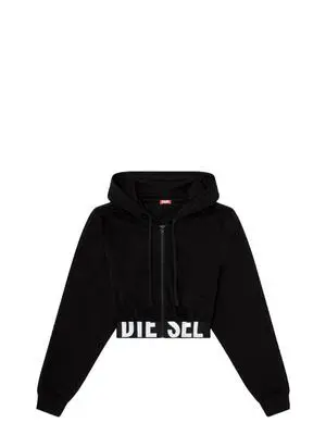 DIESEL® Cropped Logo Waistband Zip-up Cotton Hoodie - Black