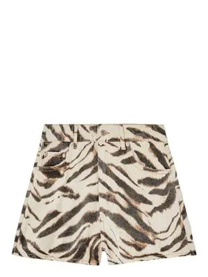 GANNI GANNI Zebra Printed Denim Shorts Egret