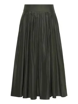 Max Mara Max Mara Taffeta Pleated Maxi Skirt With Side Slits Dark Green
