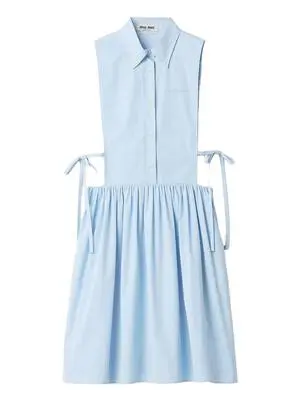 Miu Miu Sleeveless Poplin Dress With Side Ties - Blue