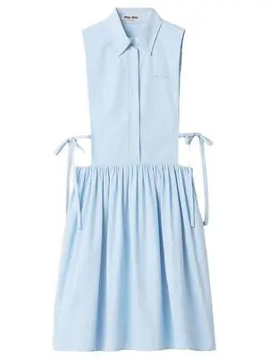 Miu Miu Sleeveless Poplin Dress With Side Ties - Blue