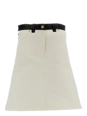 WALES BONNER Cotton Denim Flared Midi Skirt With Leather Waist Detail - Multicolor