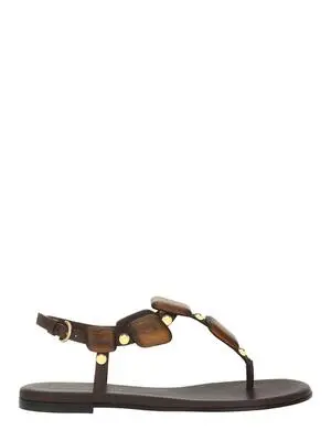GIANVITO ROSSI Embellished Leather Sandals - Brown
