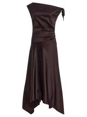 Staud Portia Silk-blend One-shoulder Midi Dress - Brown