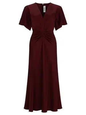 Victoria Beckham Midi Dress With V-neck And Draping - Bordeaux
