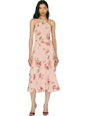 REFORMATION Deniz Dress Floral Halterneck Midi Dress - Pink