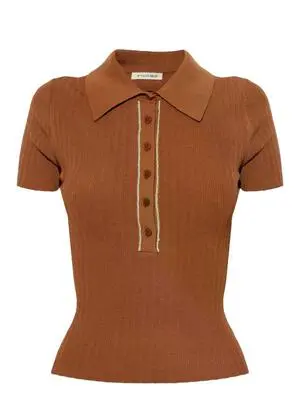 BY MALENE BIRGER Benita Ribbed Knit Polo Shirt - Brown