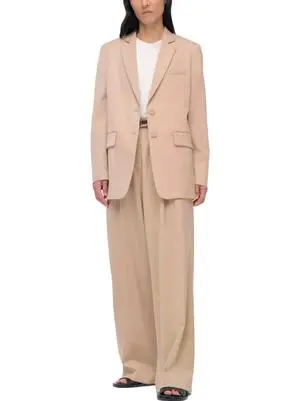 Another Tomorrow Single-breasted Merino Wool Blend Blazer - Neutrals