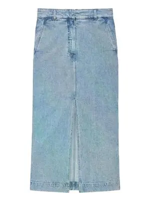 Another Tomorrow Organic Cotton Denim Midi Skirt - Blue