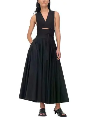 Another Tomorrow Organic Cotton Cut-out Dress - Black