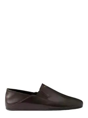 Prada Brushed Leather Collapsible Heel Loafers - Brown