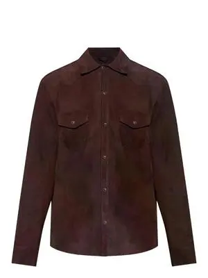 Eleventy Suede-panelled Western-yoke Jacket - Brown