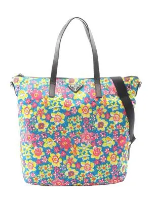 Prada Tessuto Stampato Floral Tote Bag - Blue