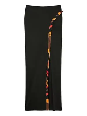 Emilio Pucci Superstretch Cady Skirt With Side Slit And Contrast Print - Black