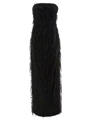 FERRAGAMO Strapless Eyelash Fabric Midi Dress - Black