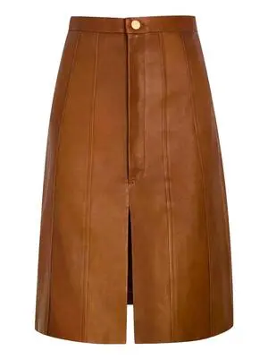 SKIIM Alexandra Lace-up Leather Midi Skirt - Brown