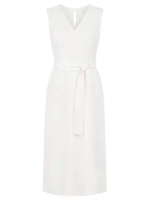 Calvin Klein V-neck Belted Dress - White