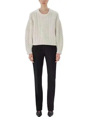Another Tomorrow Cable Knit Wool Jumper - Neutrals