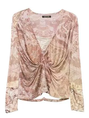 Roberto Cavalli 2000s Floral Print Twisted-front Blouse - Neutrals