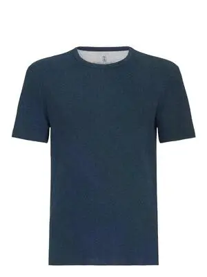 Brunello Cucinelli Denim-effect Ribbed Cotton Jersey Crew-neck T-shirt - Blue