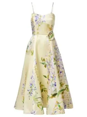 LEO Mariela Linen And Silk Floral Midi Dress - Nude
