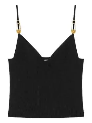 Versace Safety Pin Detailed V-neck Knitted Top - Black