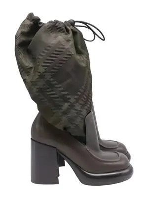 Burberry Check Print Wedge Boots - Brown