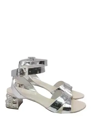 Miu Miu Crystal-embellished Patent Leather Sandals - Silver